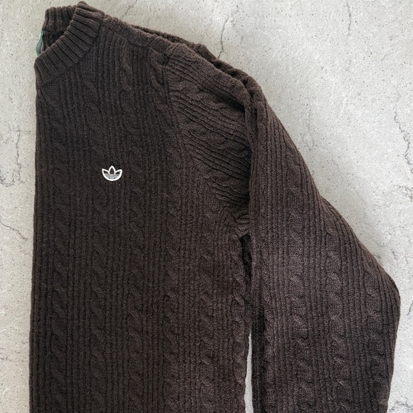 adidas | Sweaters | Adidas Dark Brown Cable Knit Crewneck Sweater ...